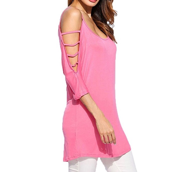 Boutique | Tops | Hot Pink Cut Out Off Shoulder Tunic Top | Poshmark